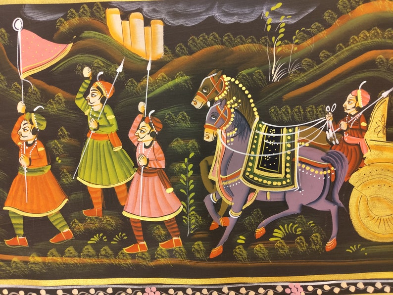 Hand Painted Rajasthani Wedding Procession Miniature Painting on Silk ...