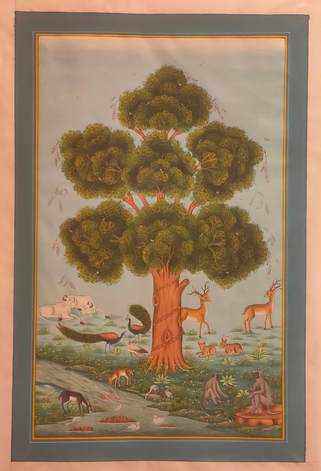 Tree of Life Miniature Painting, Rajasthani Silk Art, Udaipur Art - Etsy