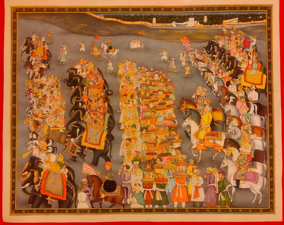 Mughal Wedding Splendor: Shah Jahan Padshahnama Painting on Wasli Paper ...