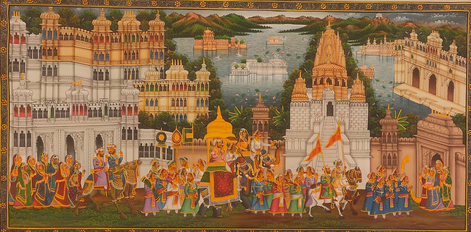Hand Painted Fine Udaipur Royal King Queen Procession Painting | Etsy