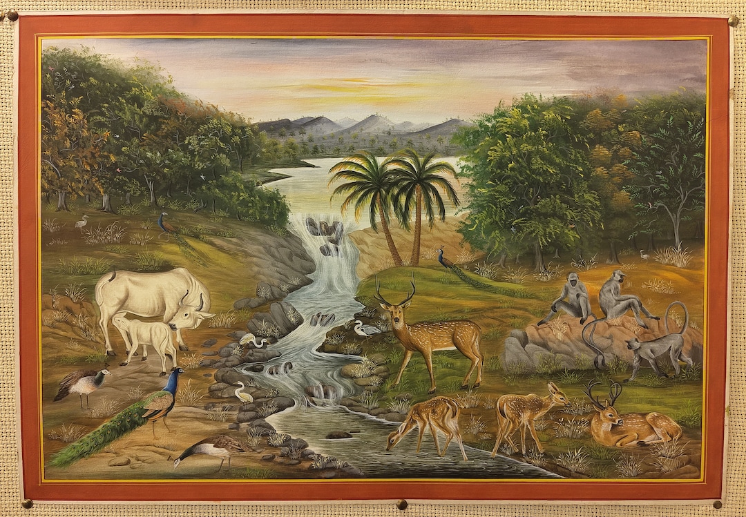 Indian Jungle Miniature Painting: Rajasthani Mughal Art on Paper - Etsy