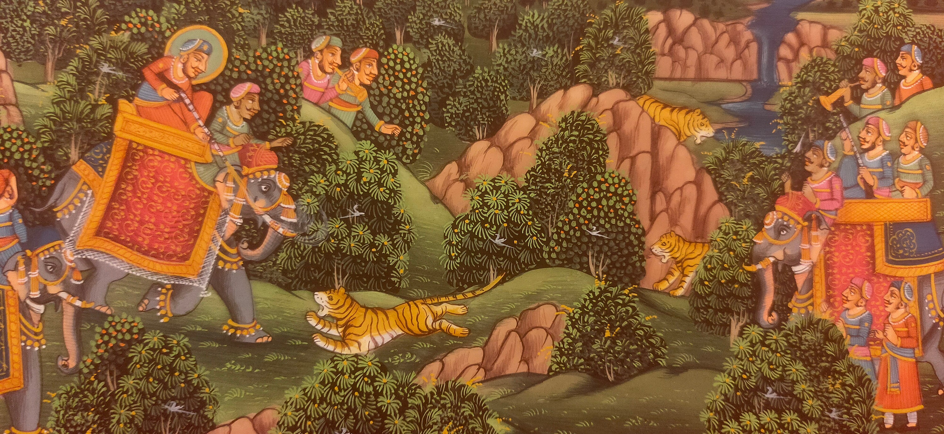 Mughal King Tiger Hunt Miniature Painting, Rajasthan Art - Etsy