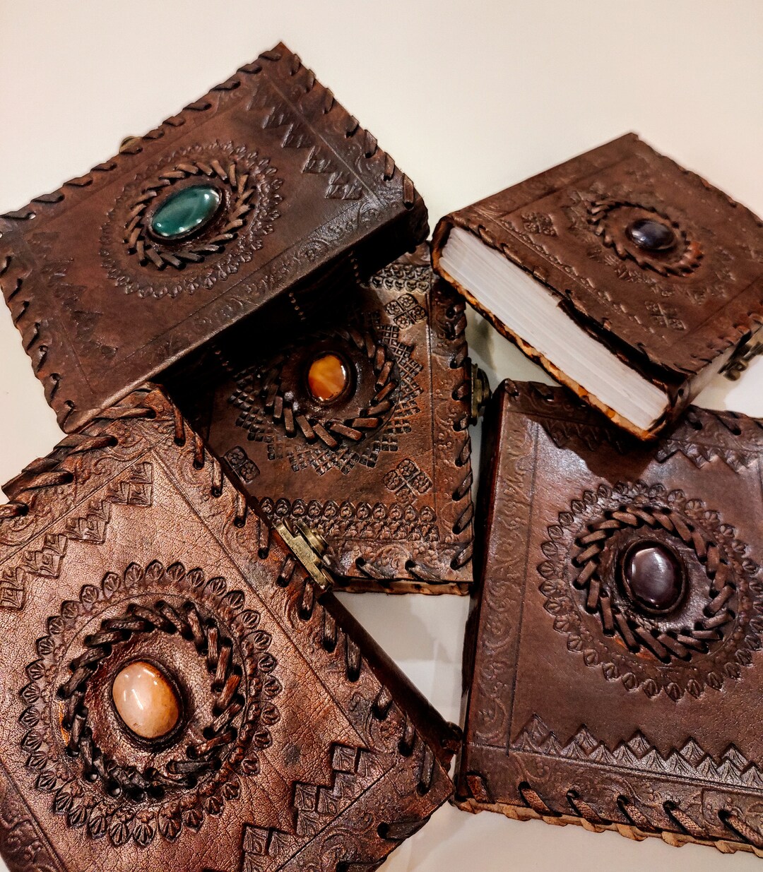 Handcrafted Leather Journal: Stone Embedded A5 Notepad - Etsy