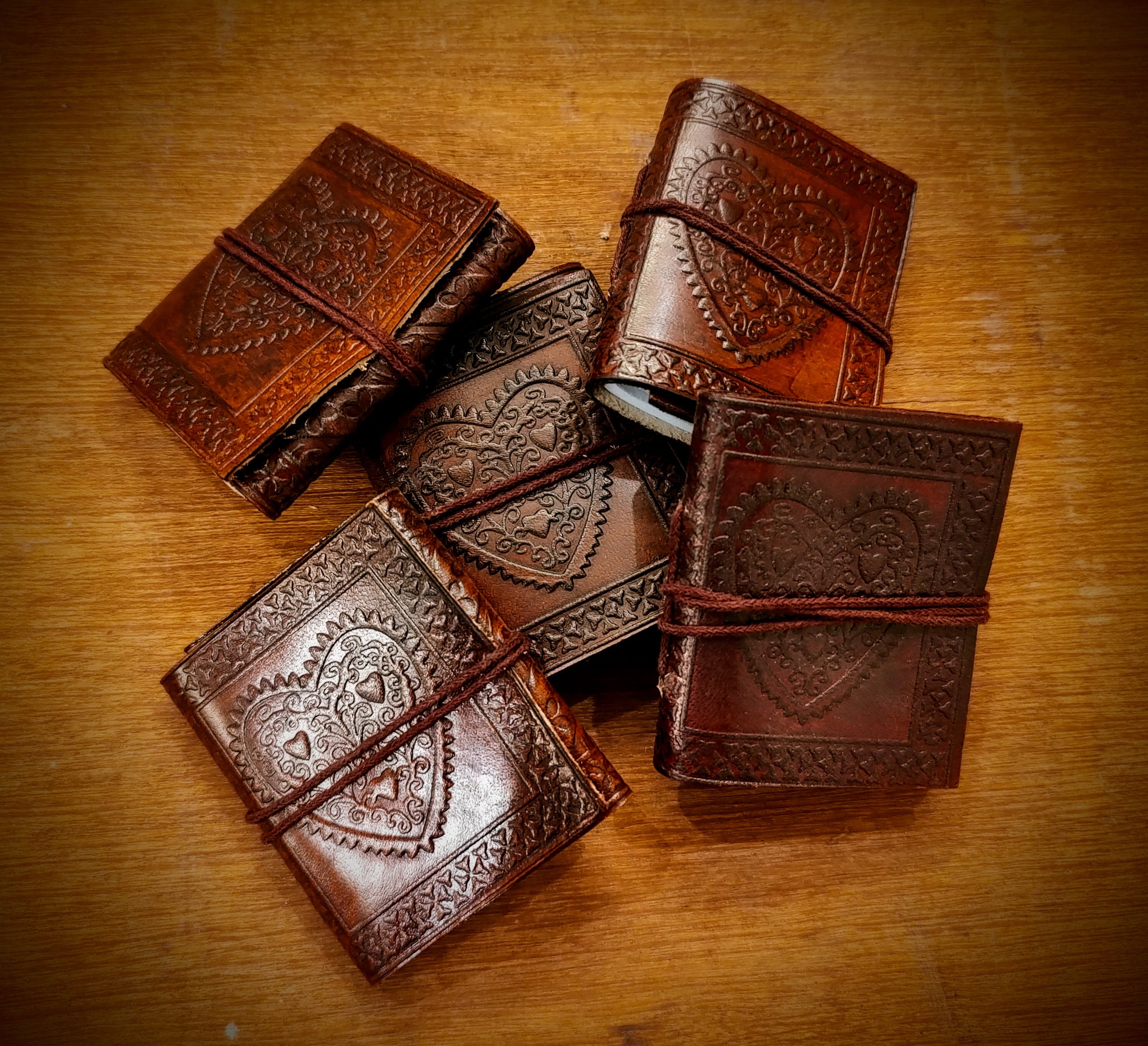 Handmade Mini Leather Journal Pack: Heart Embossed Pocket Scrapbook - Etsy