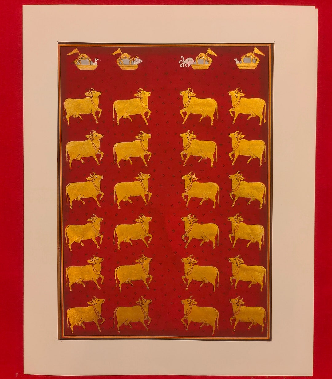 Golden Cows Detailed Indian Art Fine Room Decor Shreenathji Pichwai ...