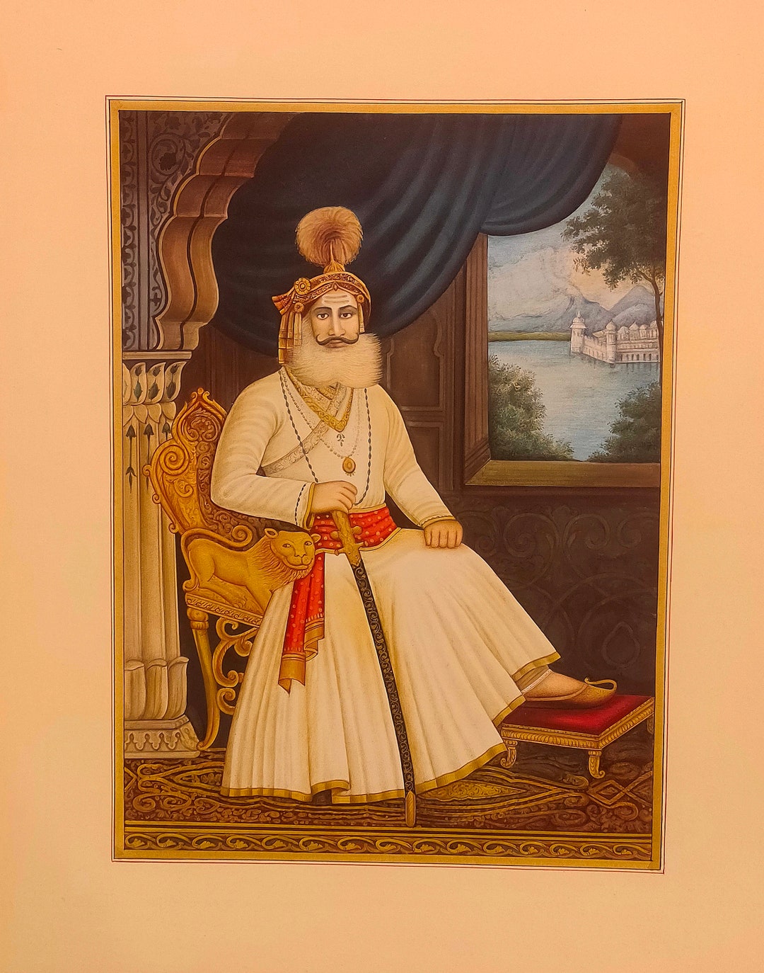 Hand-painted Rajput Maharajah Portrait: Indian Miniature Art (12x15 ...