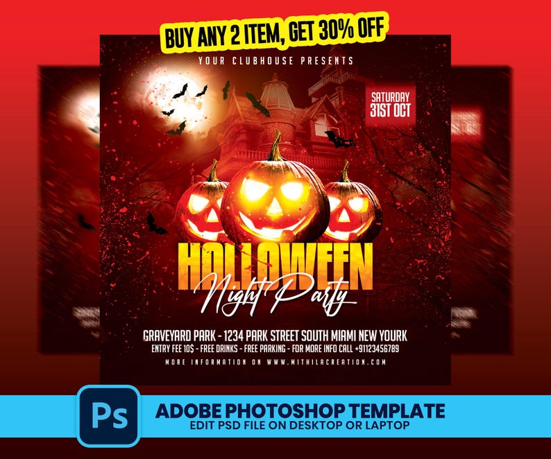 Buy Editable Halloween Flyer Template, Halloween Party, Halloween ...