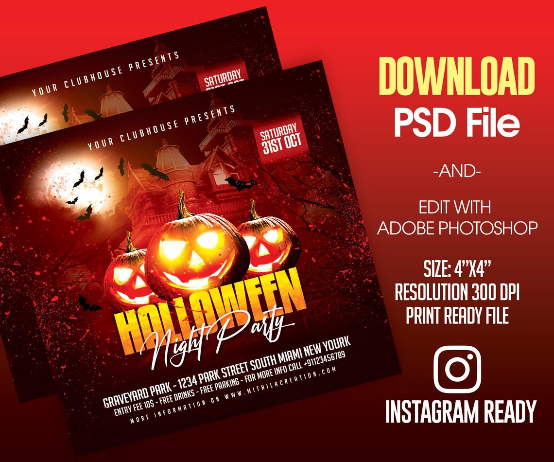 Buy Editable Halloween Flyer Template, Halloween Party, Halloween ...