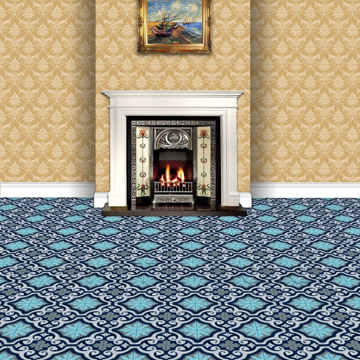 Navy Pale and Sky Blue Ornate Tile Sheet With Blue Grout - Etsy