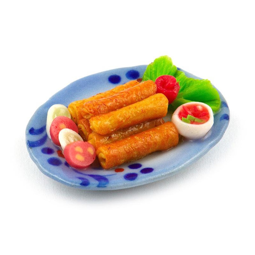 Dolls House Miniature Pile of Spring Rolls on a Ceramic Plate - Etsy