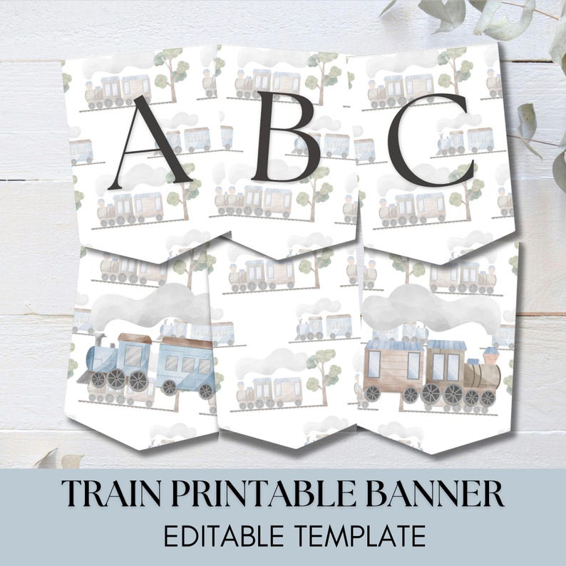 Printable Banner, Train Party Decor, Trains Party Banner, Train ]party ...