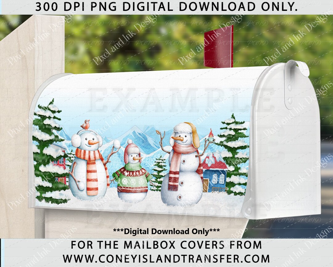 Winter/christmas Mailbox Cover Design, Snowman,pine Trees, Winter Scene ...