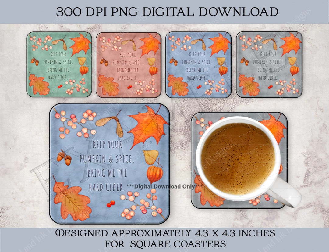 Set of 4, Digital Designs, Coaster Designs, Fall Inspired, Square ...