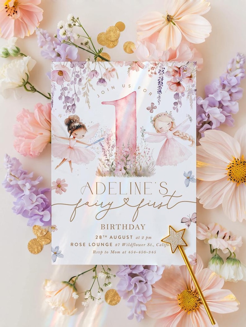 Fairy First Birthday Invitation Girl, Fairy 1st Birthday Invite, Garden ...