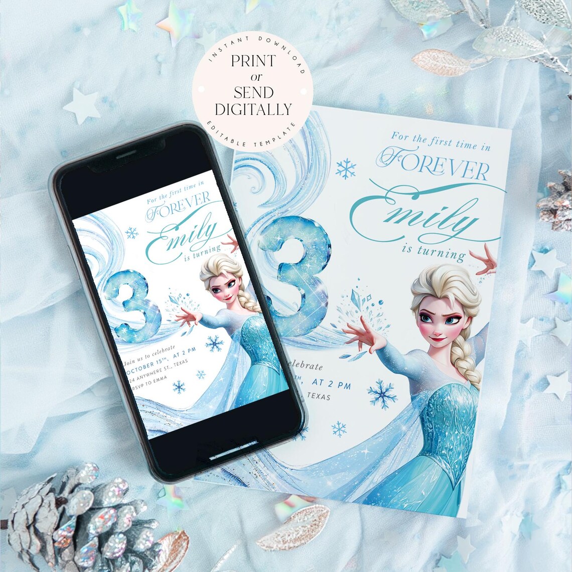 Frozen Theme Birthday Invitation, Girls Birthday Third Invite, Frozen ...