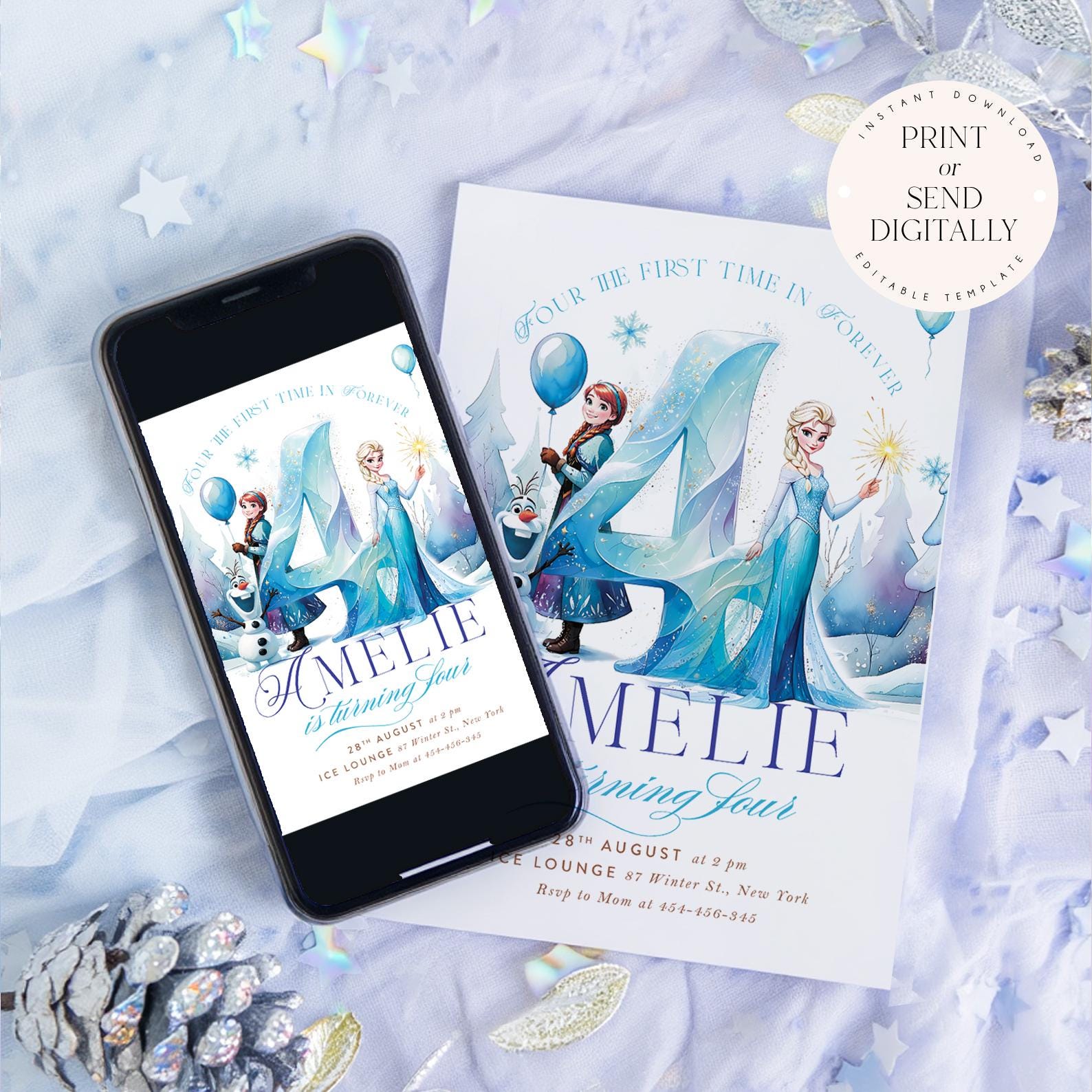 Frozen Theme Birthday Invitation, Girls Birthday Invite, Frozen Elsa ...