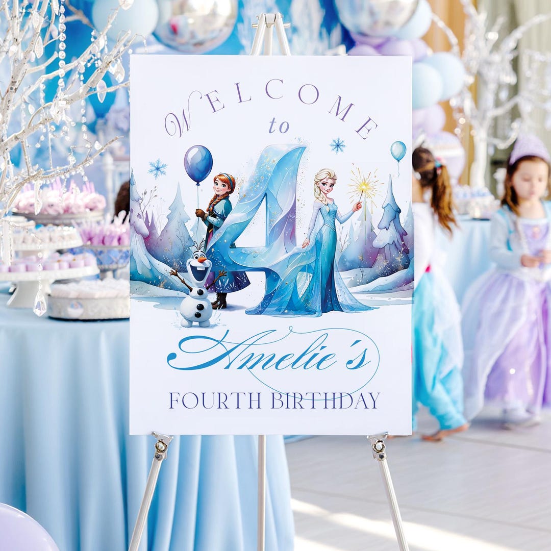 Frozen Birthday Welcome Sign Girl, Frozen 4th Birthday Welcome Poster ...