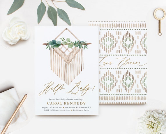 Templates Paper Boho Macrame Baby Shower Invitation Macrame Baby Shower ...