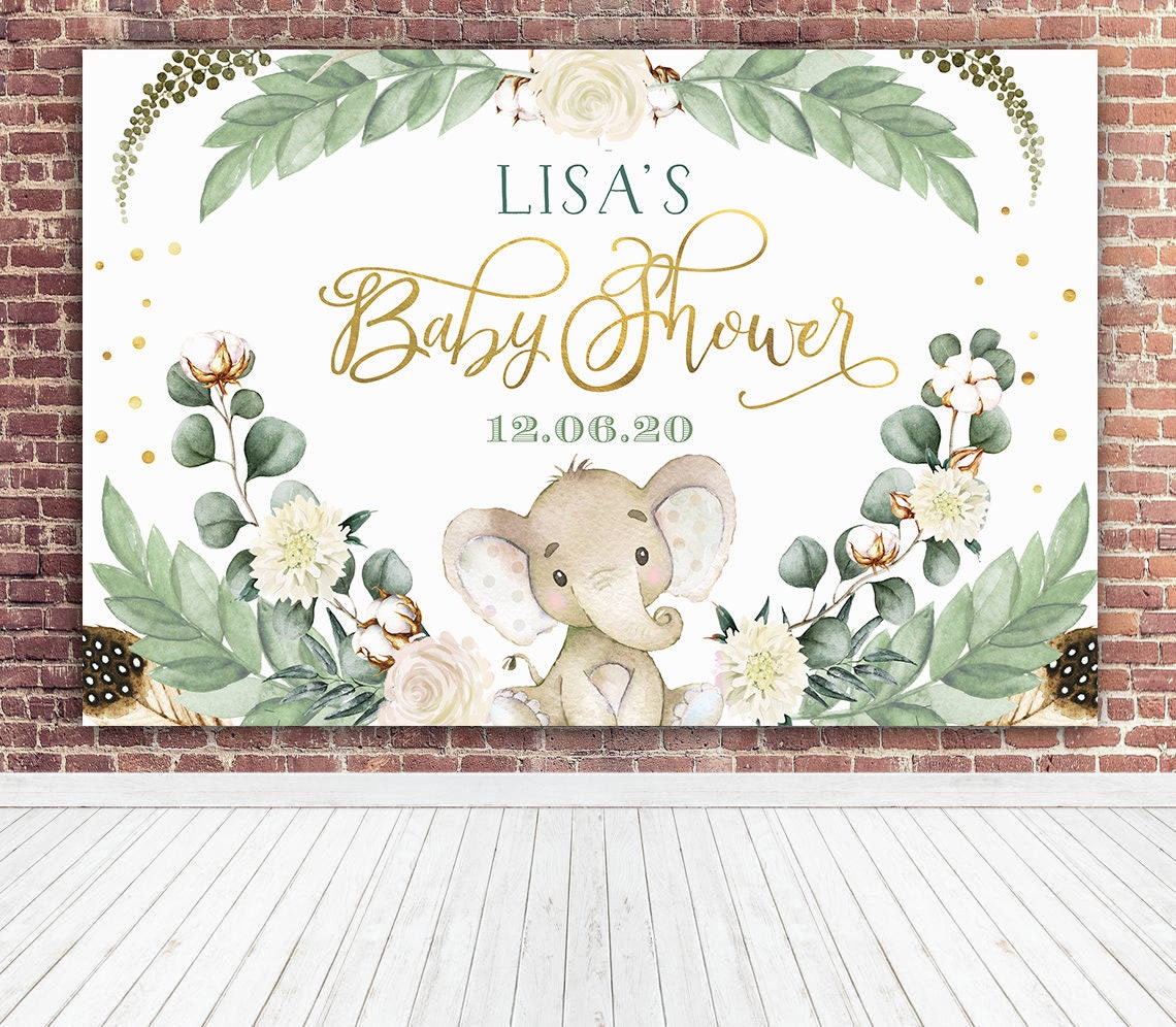 Elephant Baby Shower Backdrop, Gender Neutral Backdrop, Greenery ...