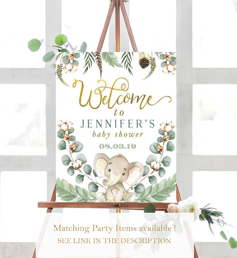Elephant Baby Shower Backdrop, Gender Neutral Backdrop, Greenery ...