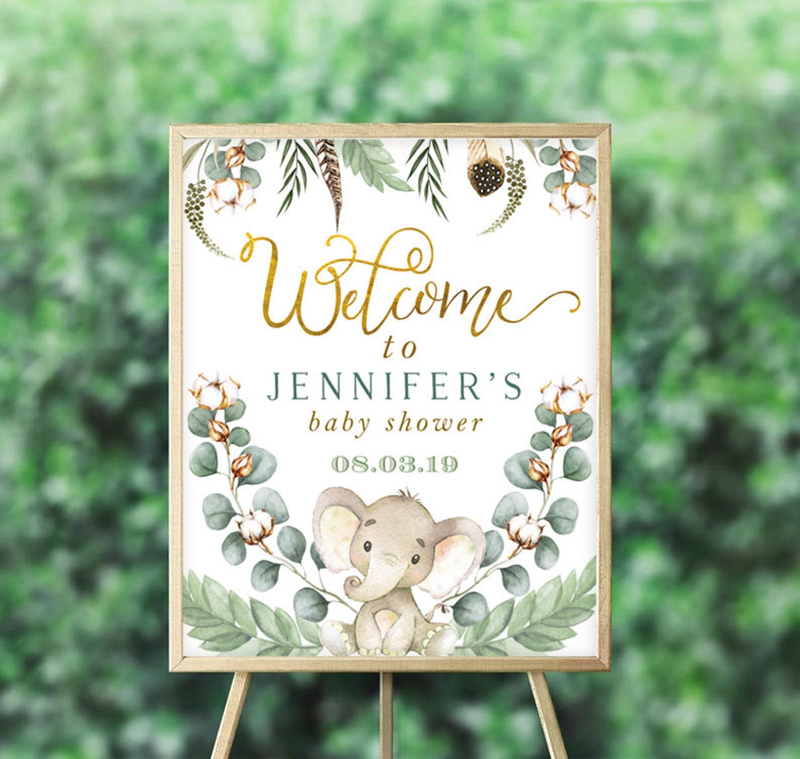 Elephant Welcome Sign Baby Shower Gender Neutral Invite Safari Jungle ...
