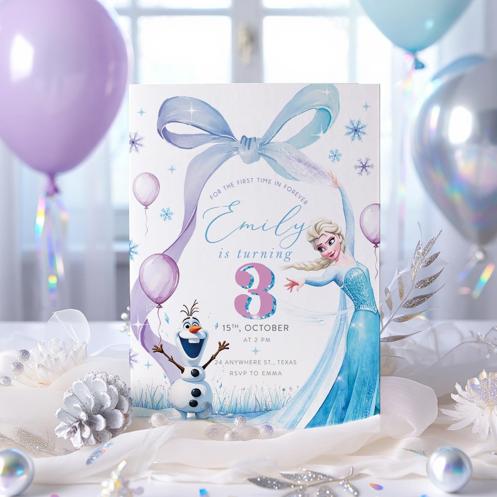 Frozen Theme Birthday Invitation, Girls Birthday Third Invite, Frozen ...