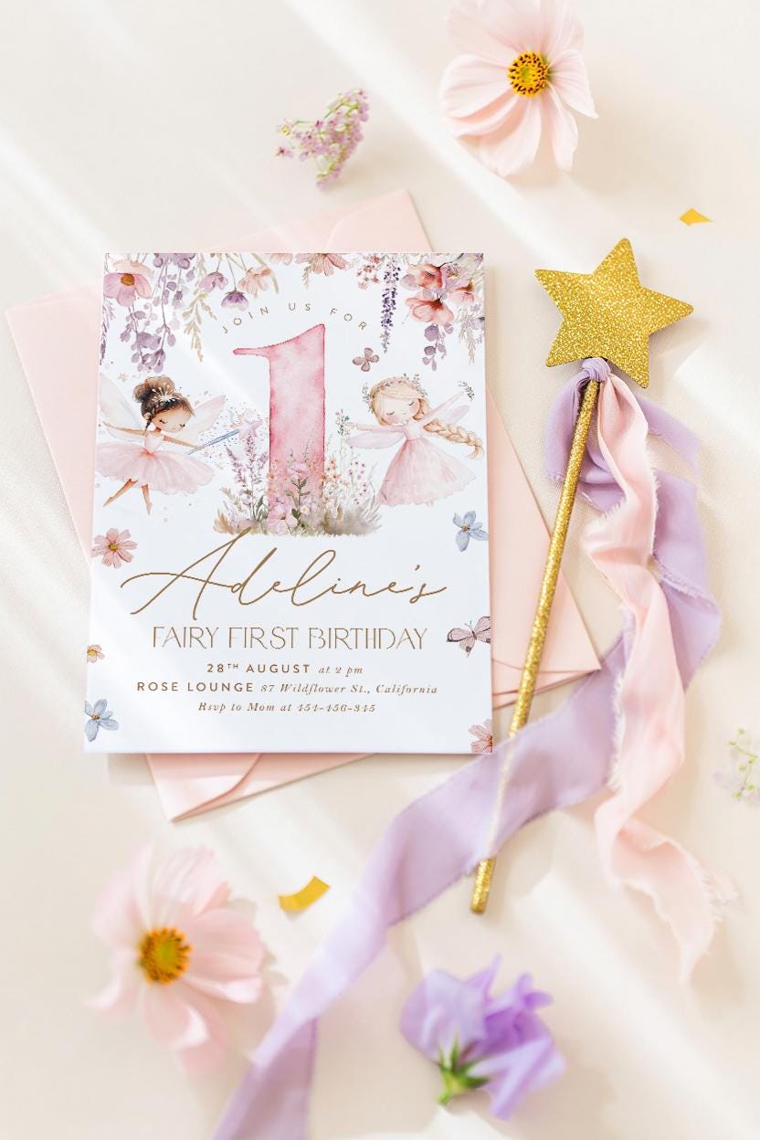 Fairy First Birthday Invitation Girl, Fairy 1st Birthday Invite, Garden ...