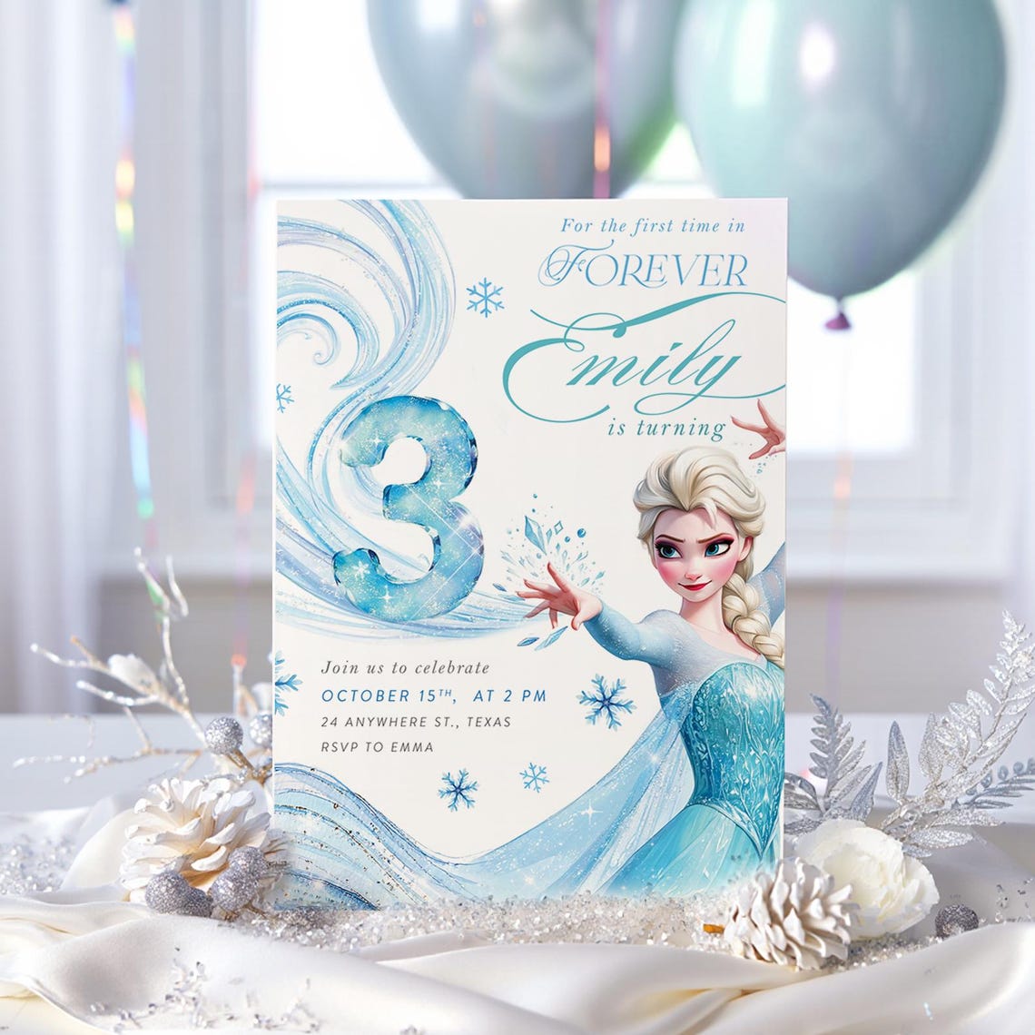 Frozen Theme Birthday Invitation, Girls Birthday Third Invite, Frozen ...