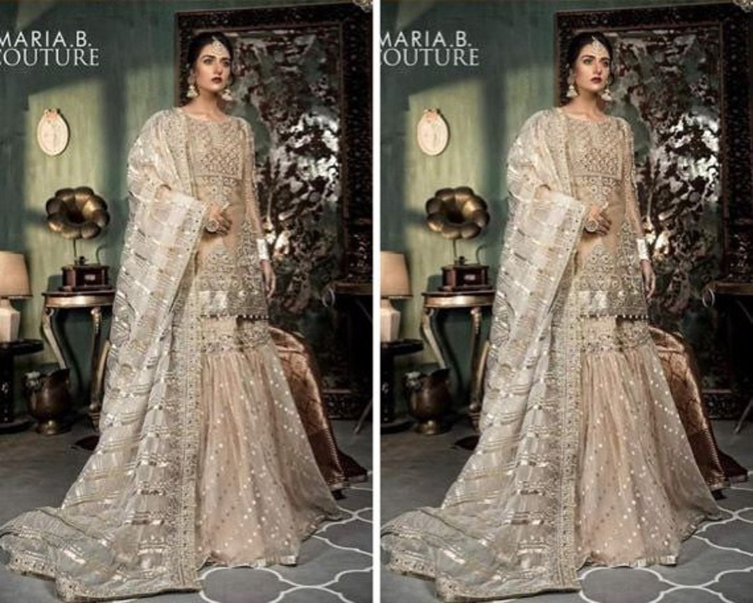 Gold Gharara Suit Pakistani Wedding Gharara Dress Pakistani Gharara ...