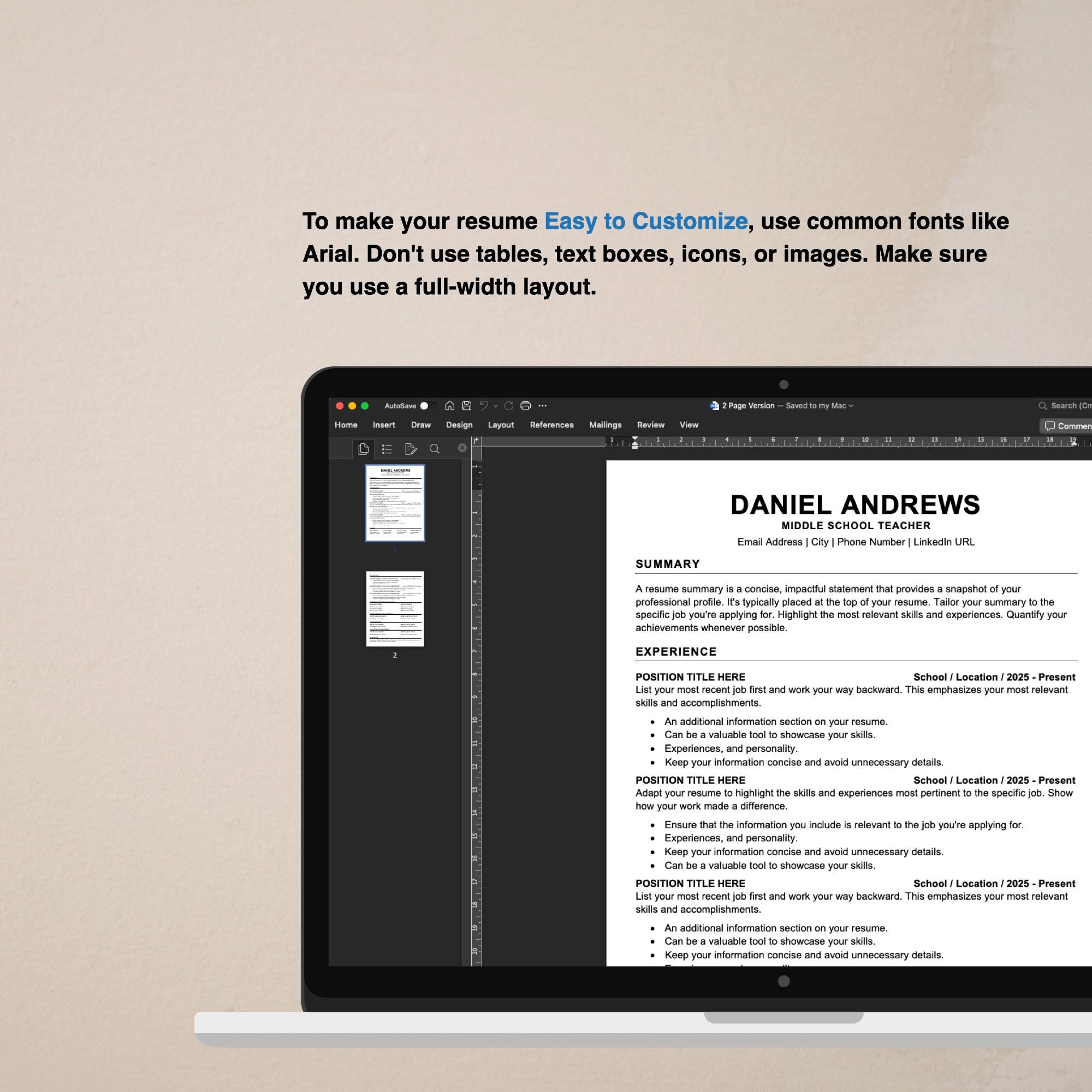 Teacher Resume Template, CV Template | Clean & Minimal Resume | US ...