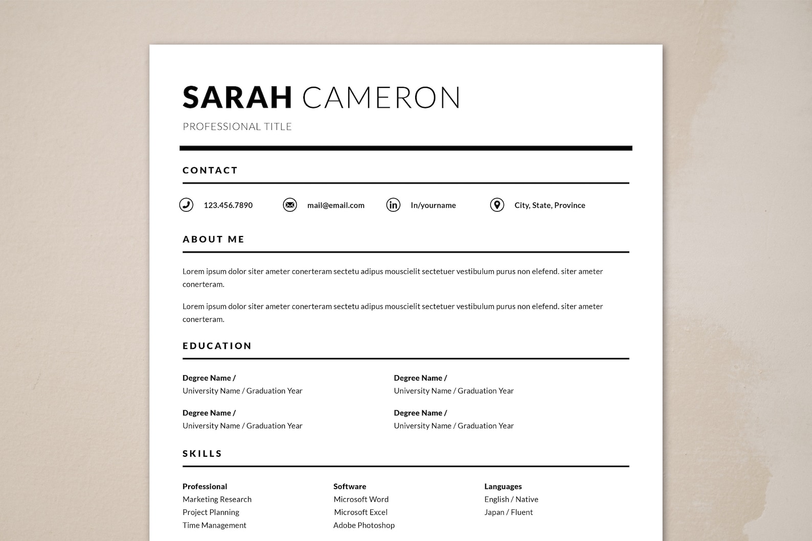 Professional Resume Template, CV Template | Clean & Minimal Resume | US ...