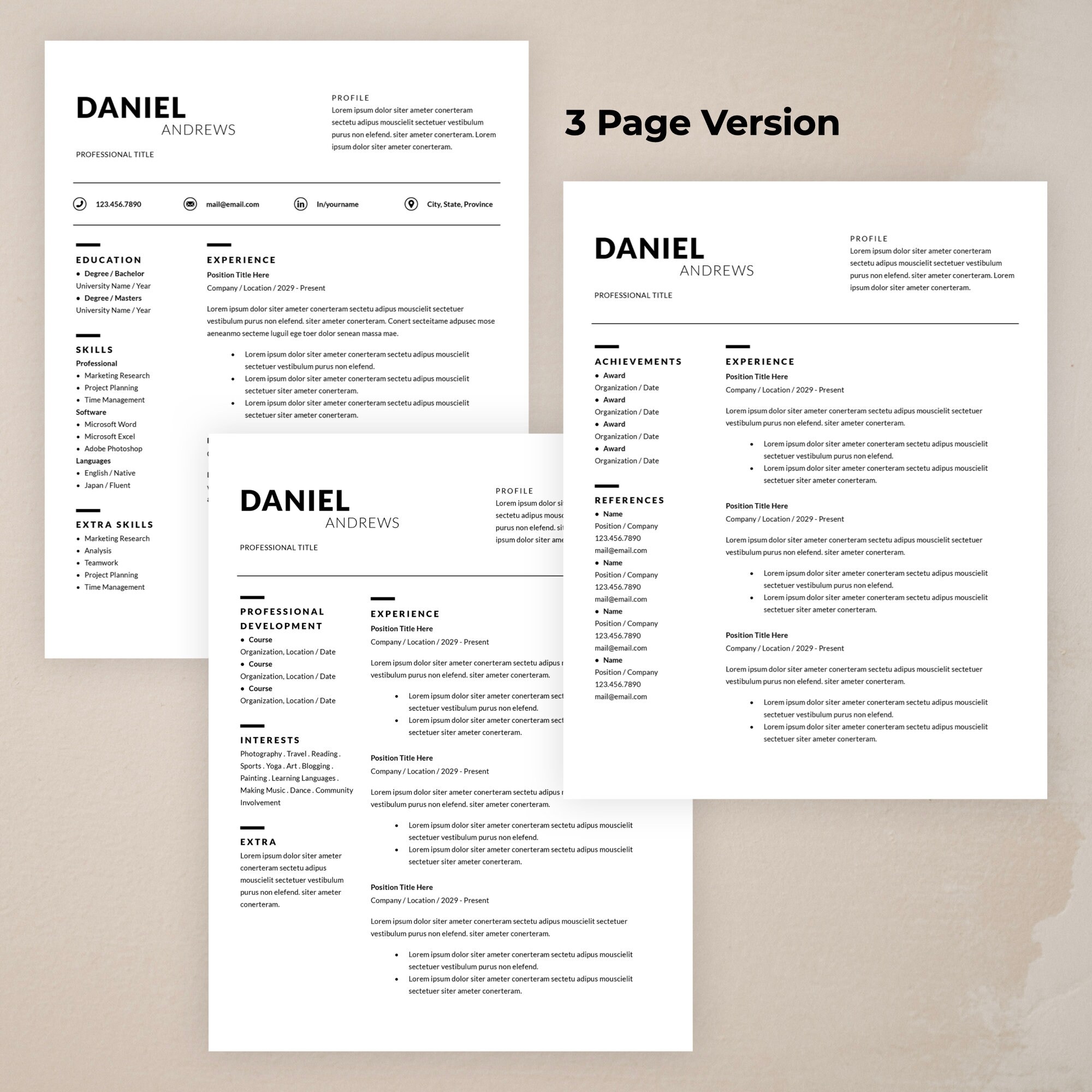 Professional Resume Template, CV Template Clean & Minimal Resume US ...