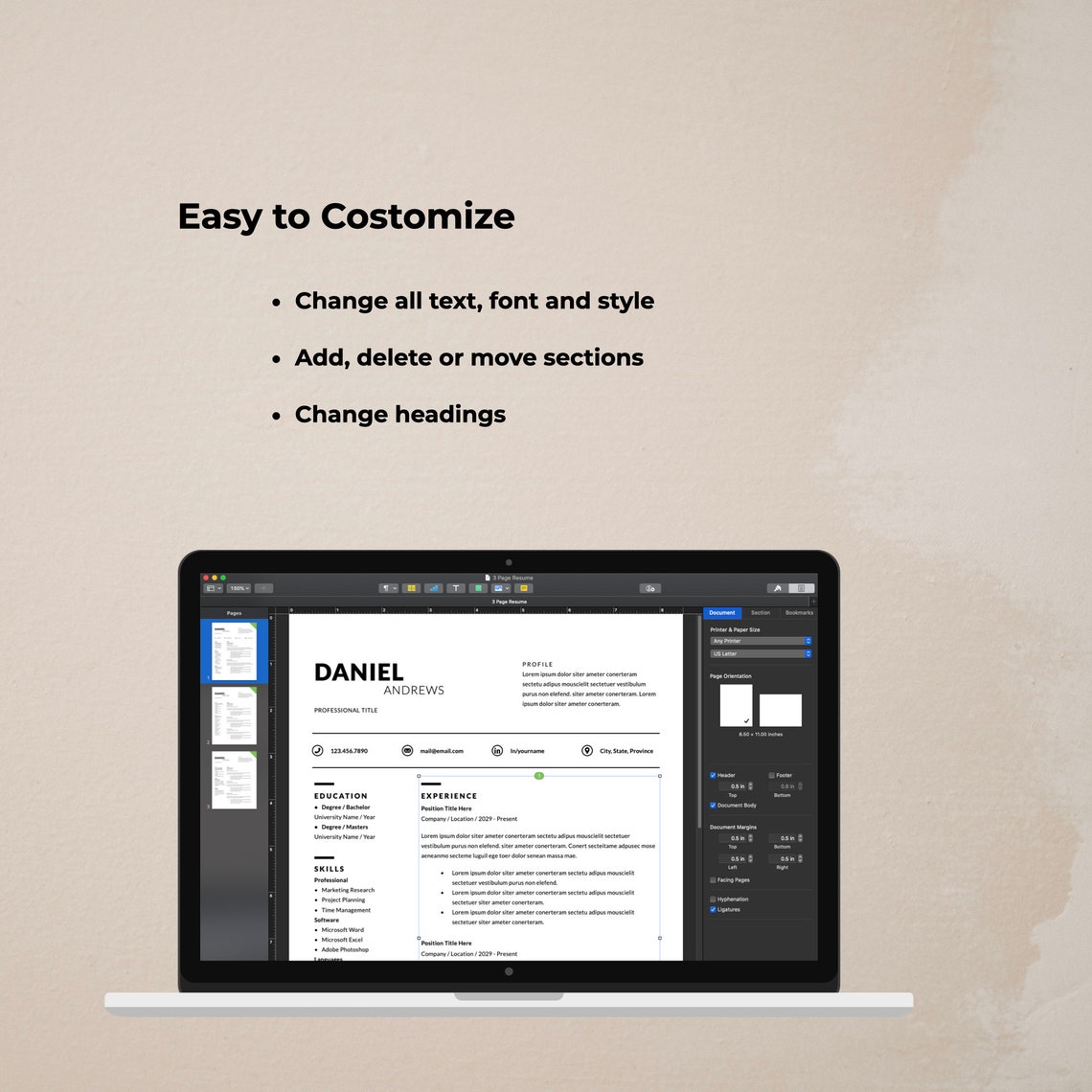 Professional Resume Template CV Template Clean & Minimal - Etsy UK