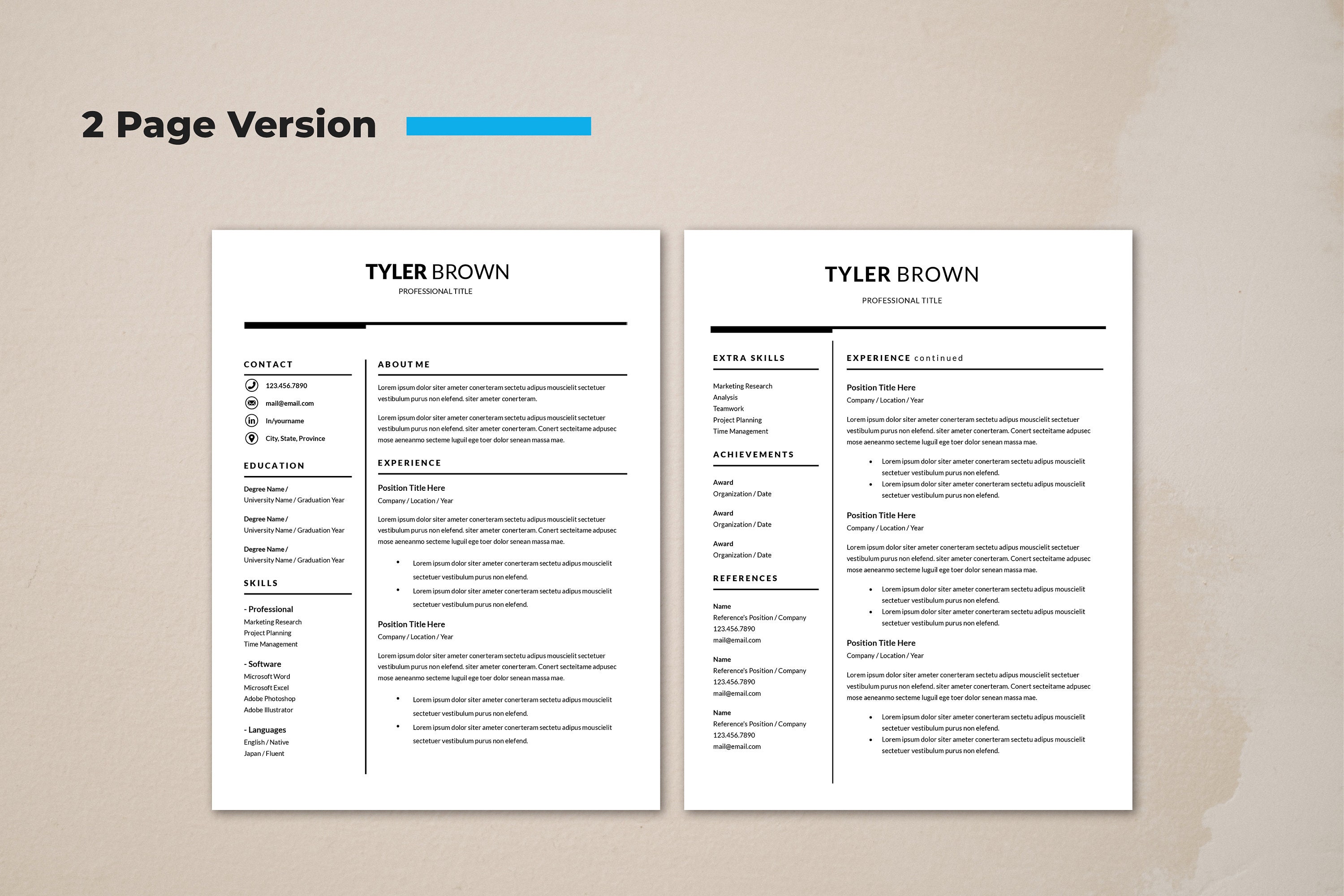 Professional Resume Template, CV Template Clean & Minimal Resume US ...
