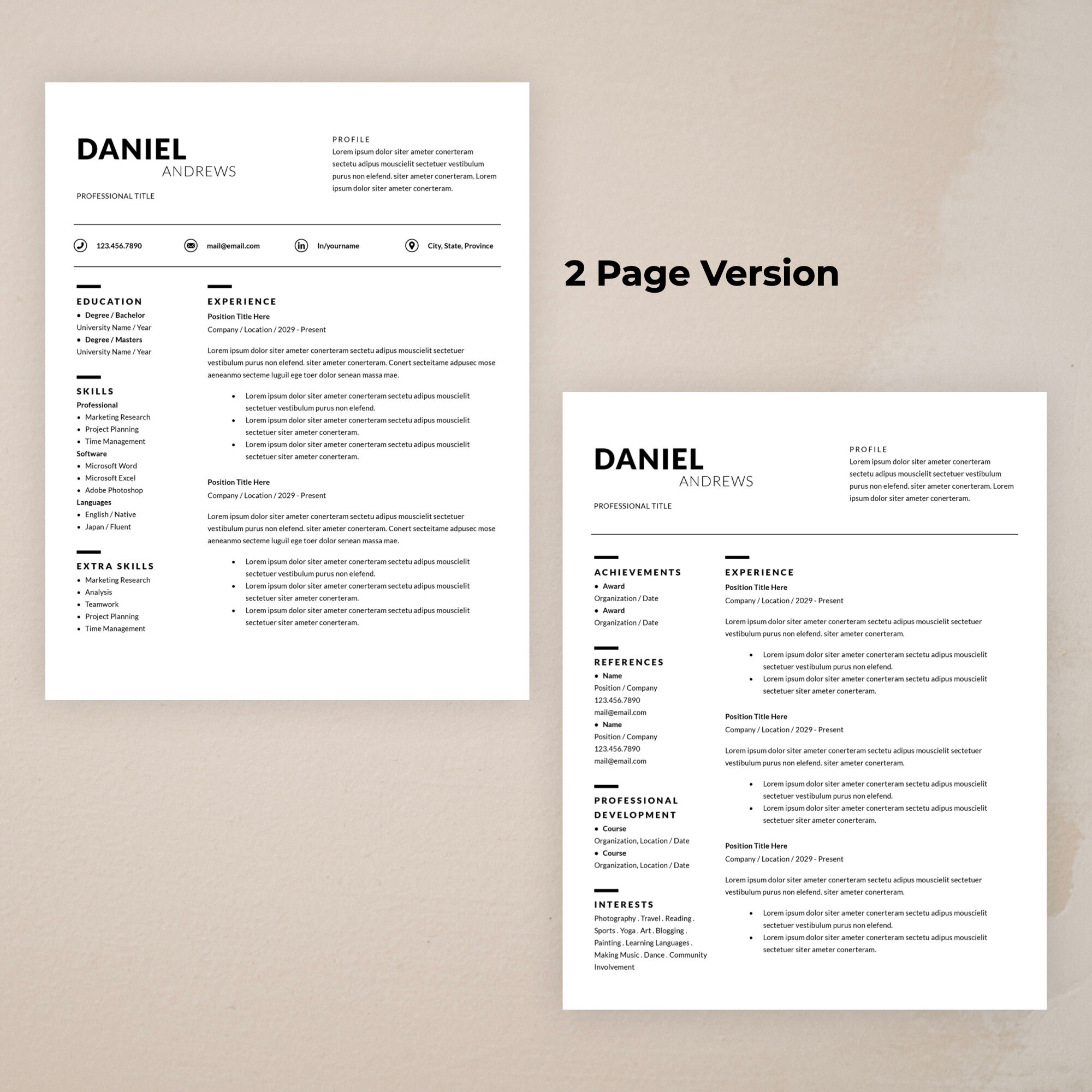 Professional Resume Template, CV Template | Clean & Minimal Resume | US ...