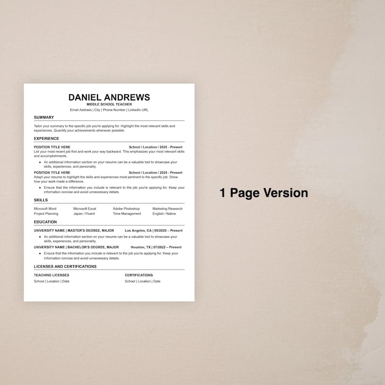 Teacher Resume Template, CV Template | Clean & Minimal Resume | US ...