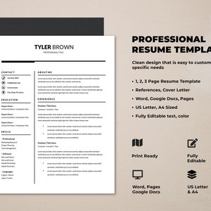 Professional Resume Template, CV Template | Clean & Minimal Resume | US ...