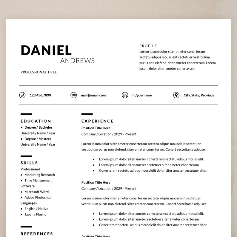 Professional Resume Template, CV Template | Clean & Minimal Resume | US ...
