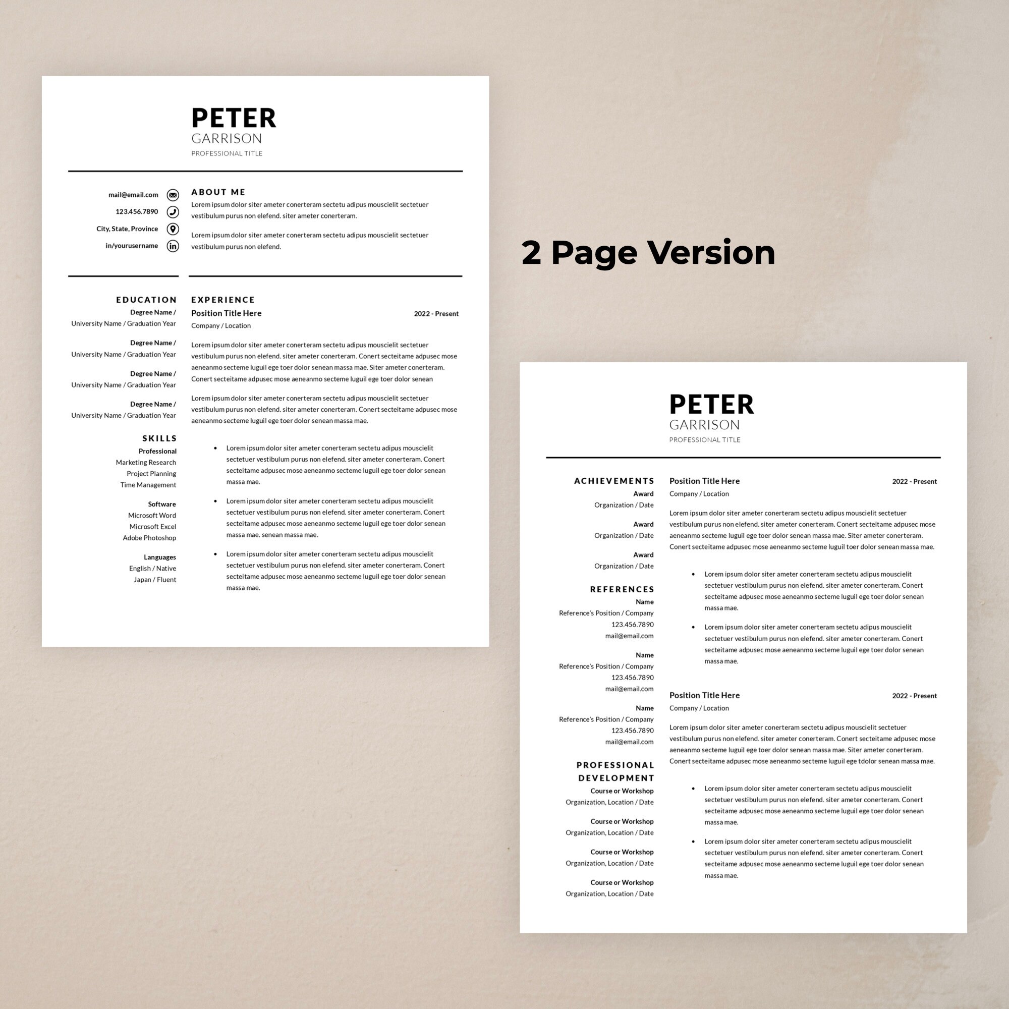 Professional Resume Template, CV Template | Clean & Minimal Resume | US ...