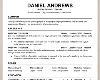 Professional Resume Template, CV Template | Clean & Minimal Resume | US ...
