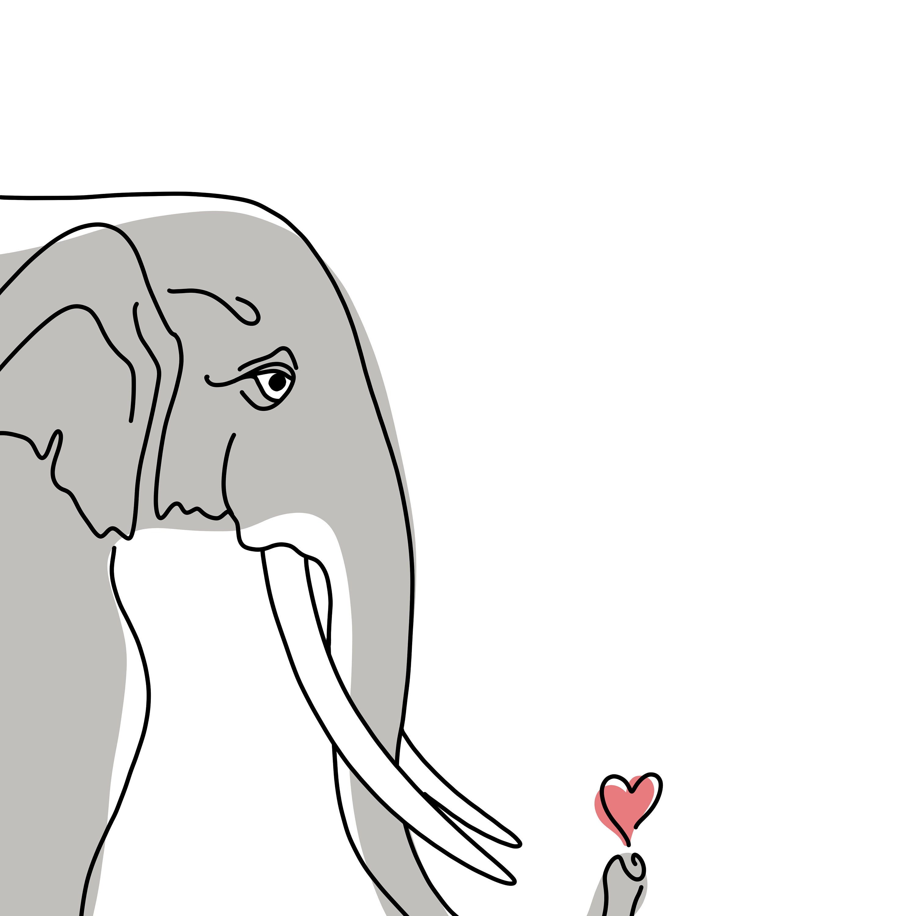 Simple Doodle Elephant With Love Digital Print - Etsy