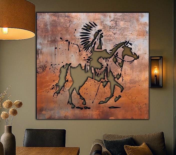 Native American Indian Horse Rider Rusty Metal Sign 45x45" - Etsy