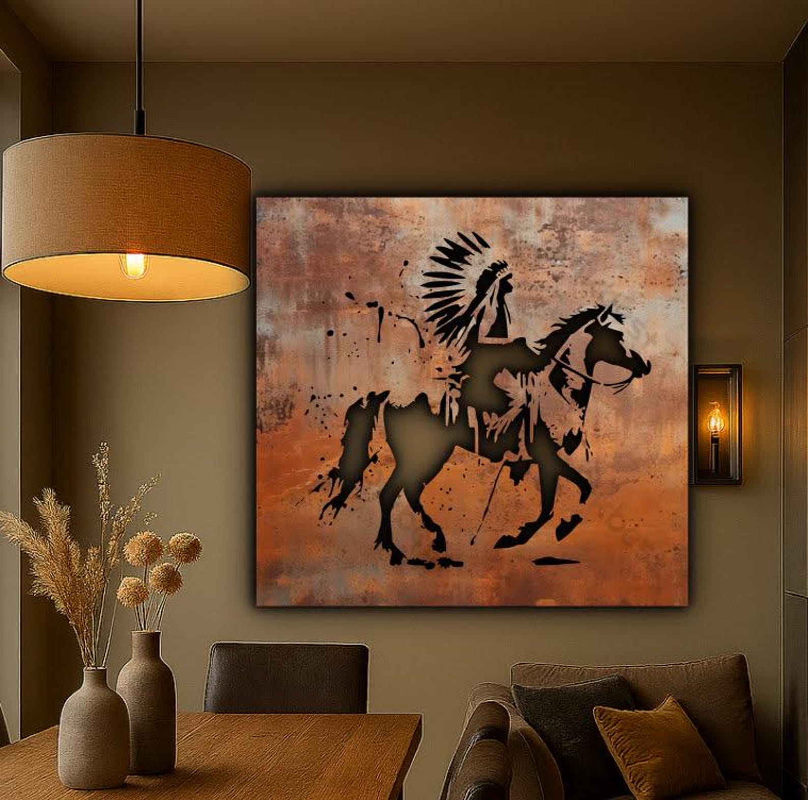Native American Indian Horse Rider Rusty Metal Sign 45x45" - Etsy