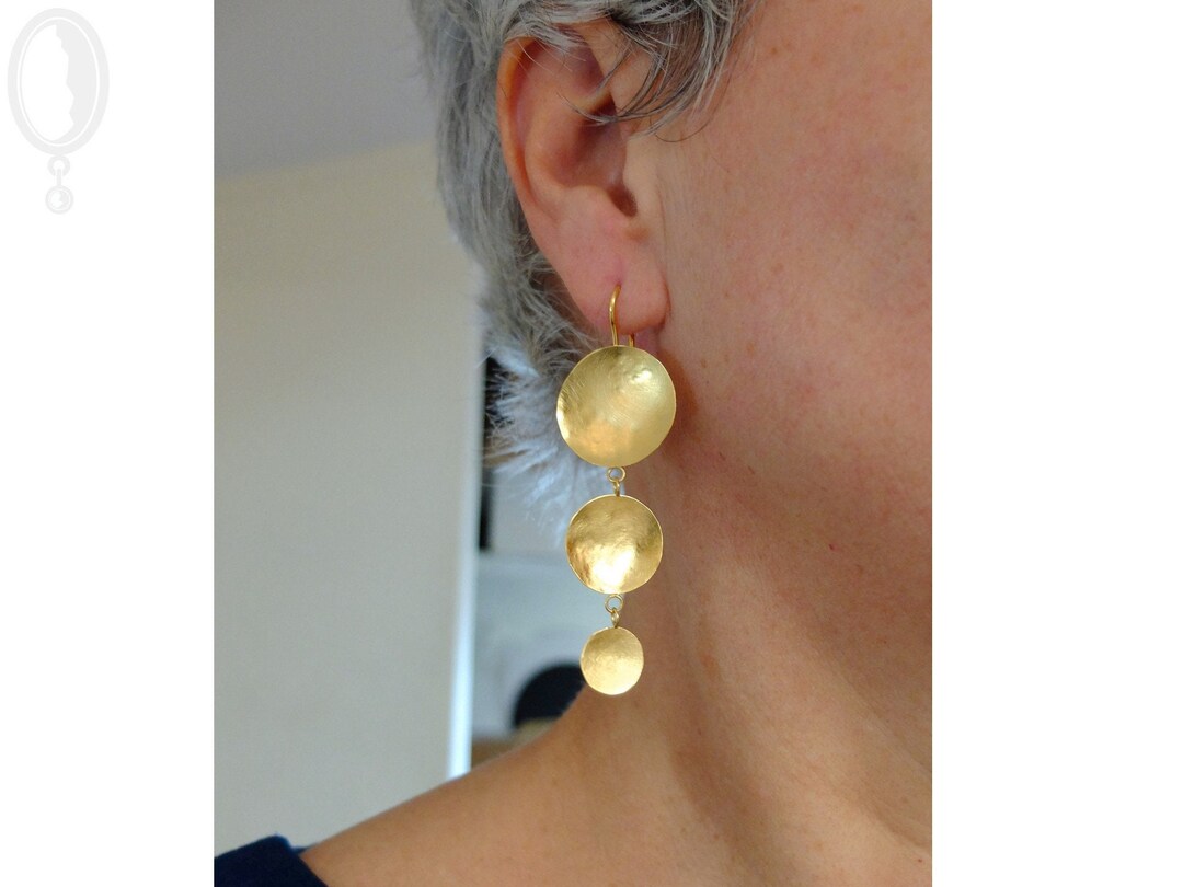 Long Earrings With Round Forged Shells Made of Silver and - Etsy