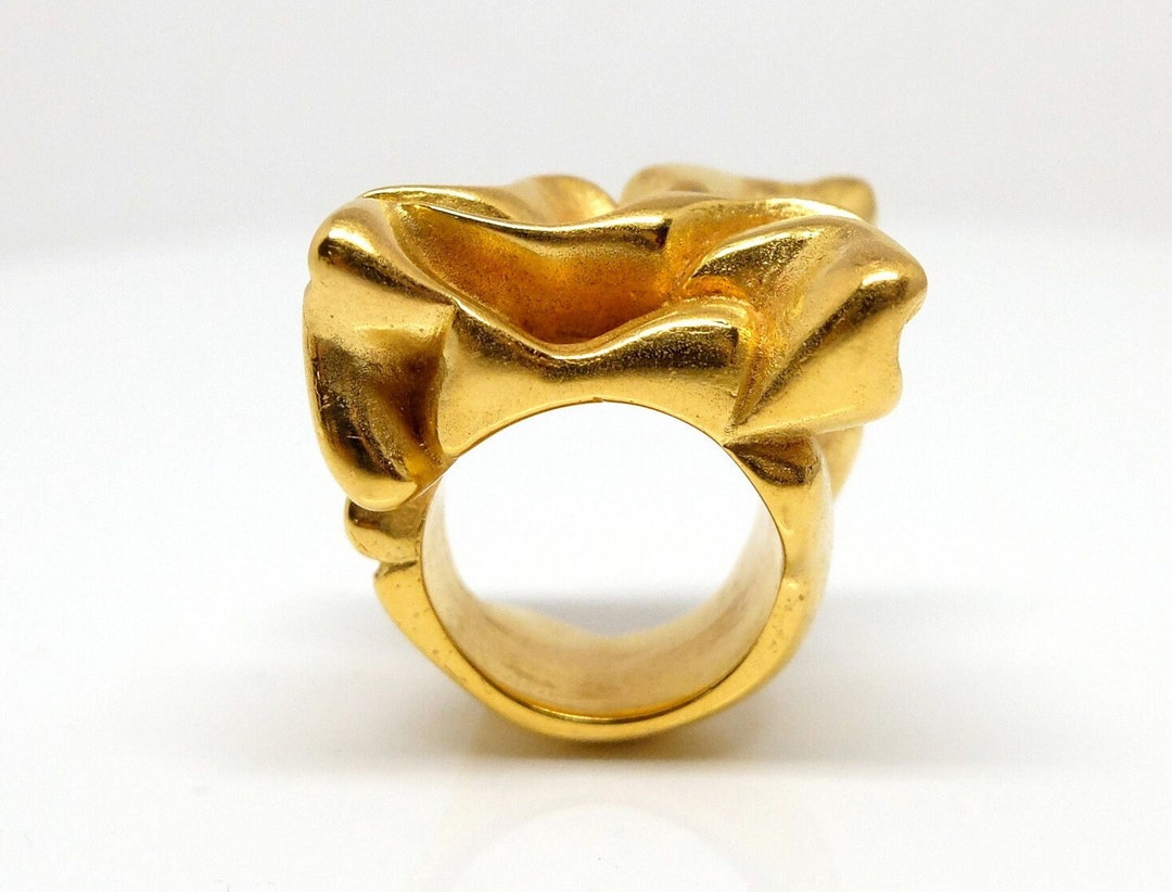 Large Ring With a Wavy Fold Structure, Handmade Silver Ring Plated With ...