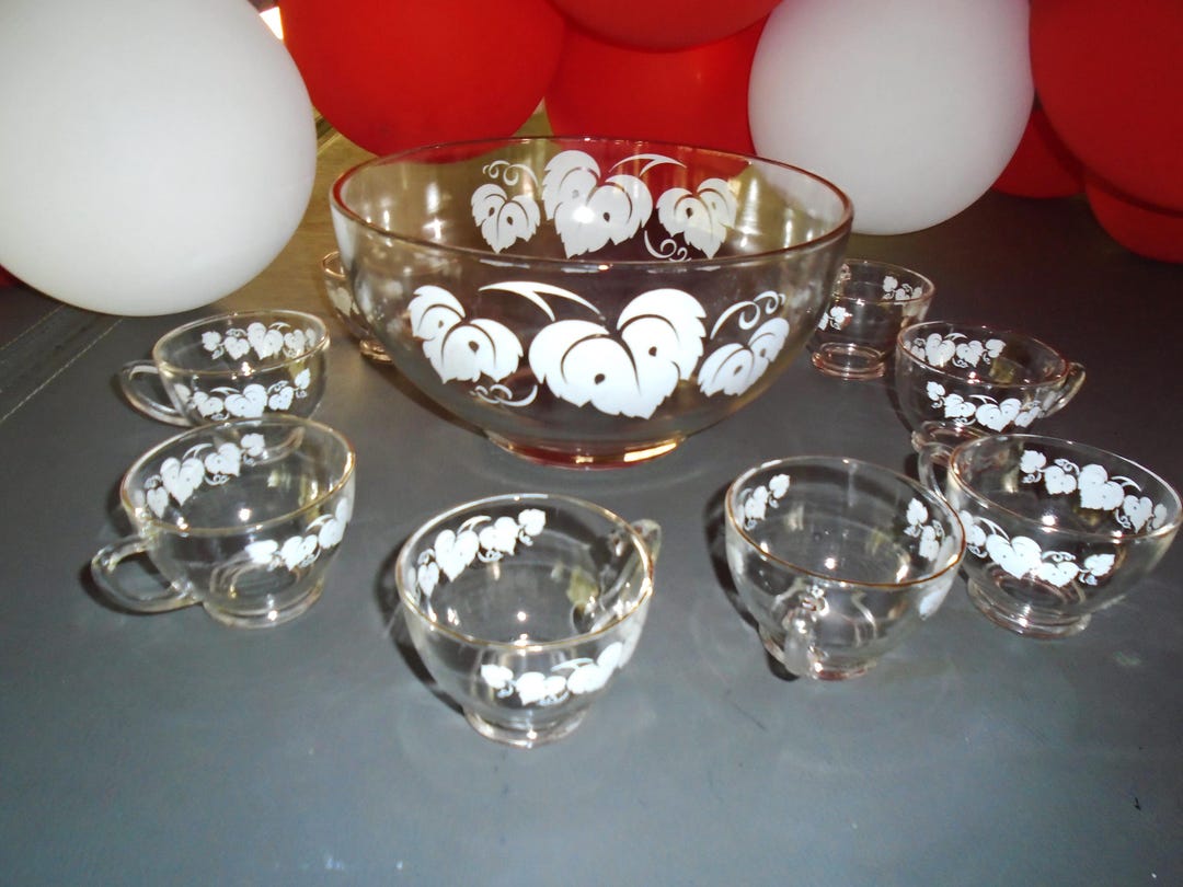 9 Piece Libbey Punch Bowl Set - Etsy
