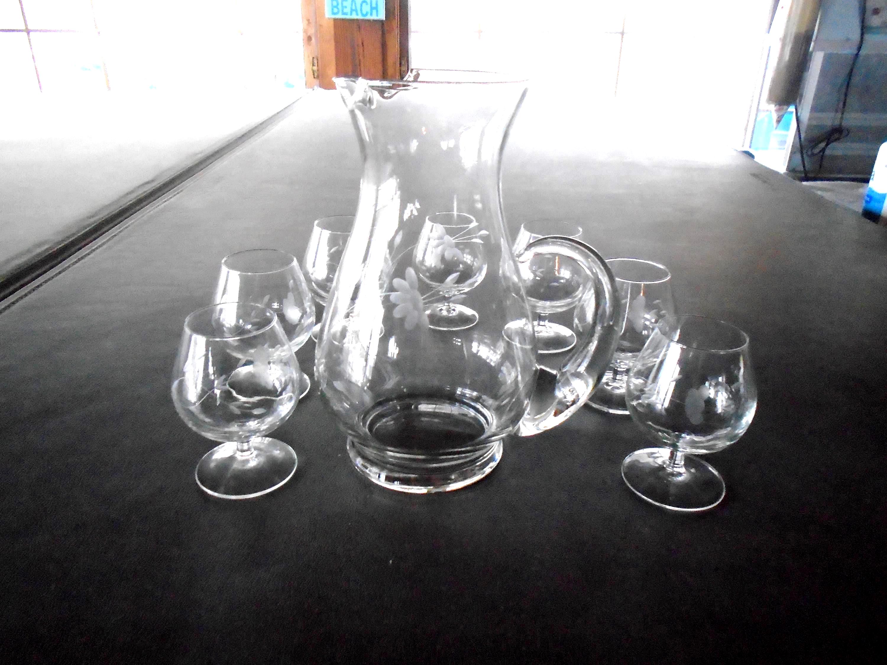 8 Piece Princess House Heritage Etched Flower Crystal Brandy Snifter ...