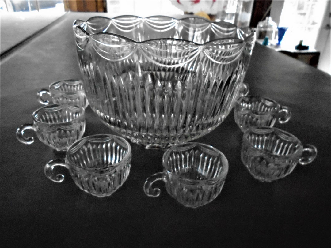 Rare Indiana Glass Company Royal Drape Pattern Punch Bowl Set - Etsy