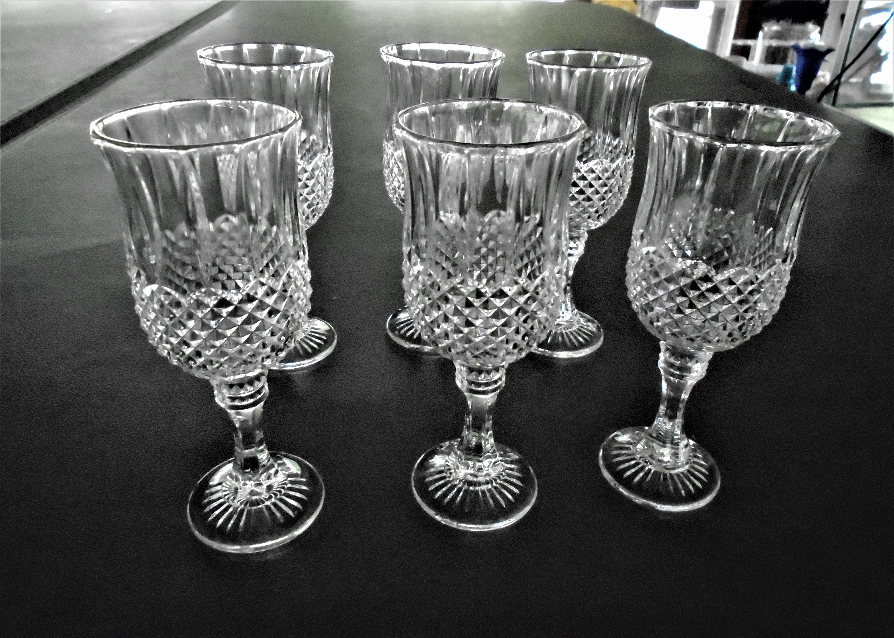 6 Vintage Crystal Diamond Pattern Wine Goblets - Etsy