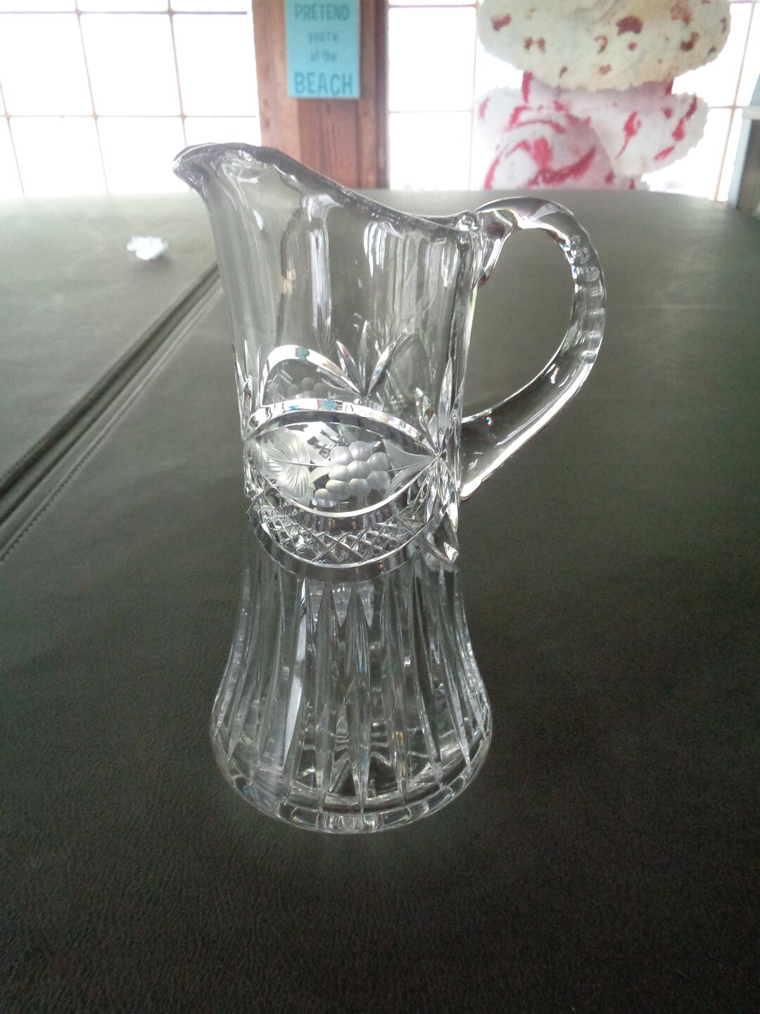 Rare Vintage Etched & Cut Lead Crystal Pitcher - Etsy